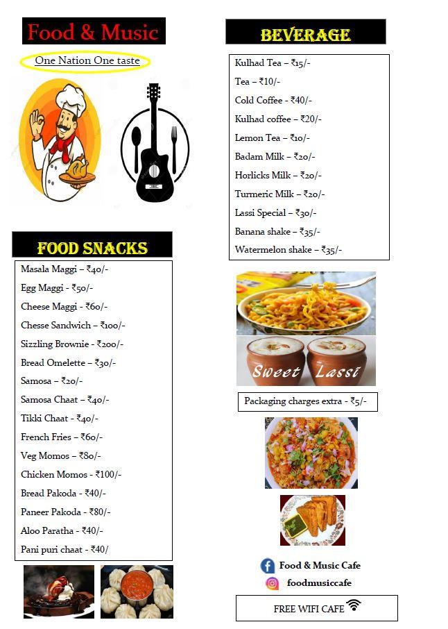 Menu at Food&Music Cafe, Penukonda