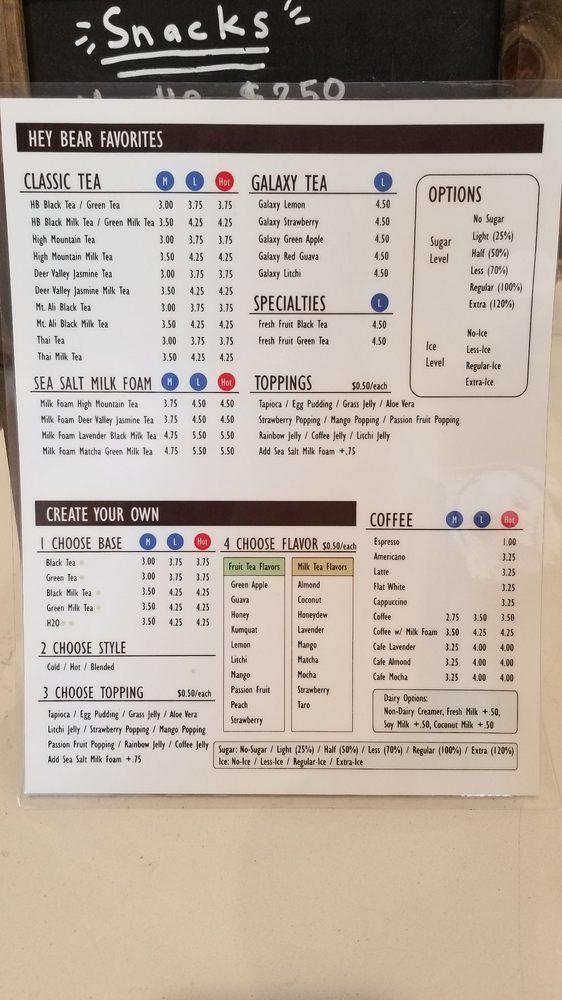 Menu at Hey Bear Cafe, Knoxville