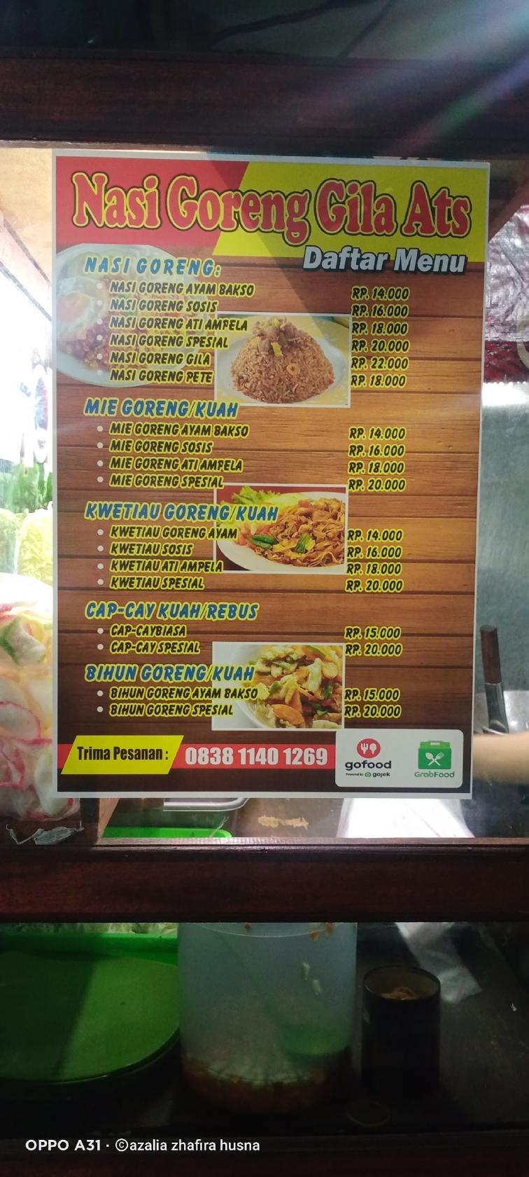 Menu at NASI GORENG GILA (ATS) restaurant, Bogor