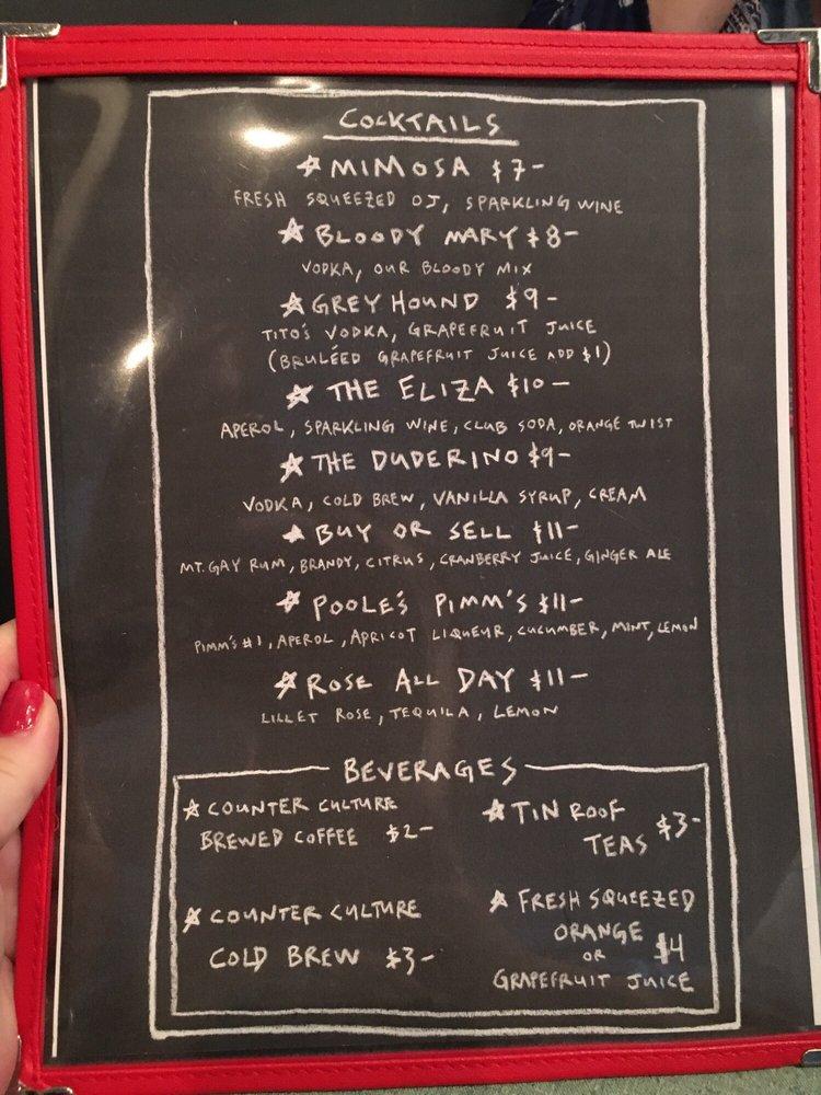 Menu at Poole's restaurant, Raleigh