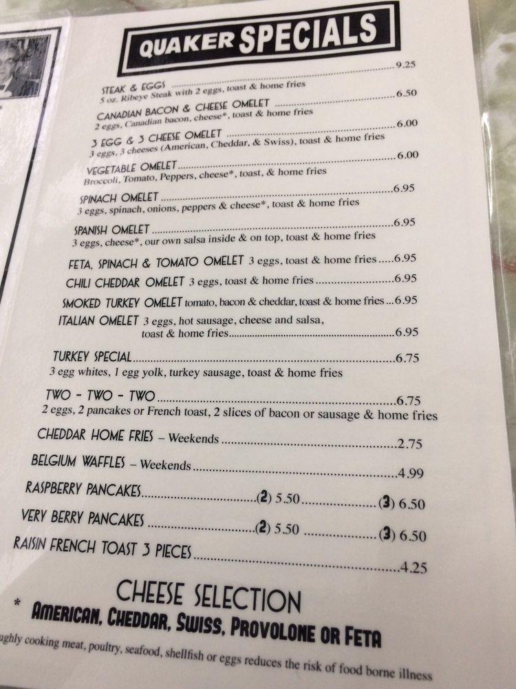 Menu at Quaker Diner restaurant, West Hartford