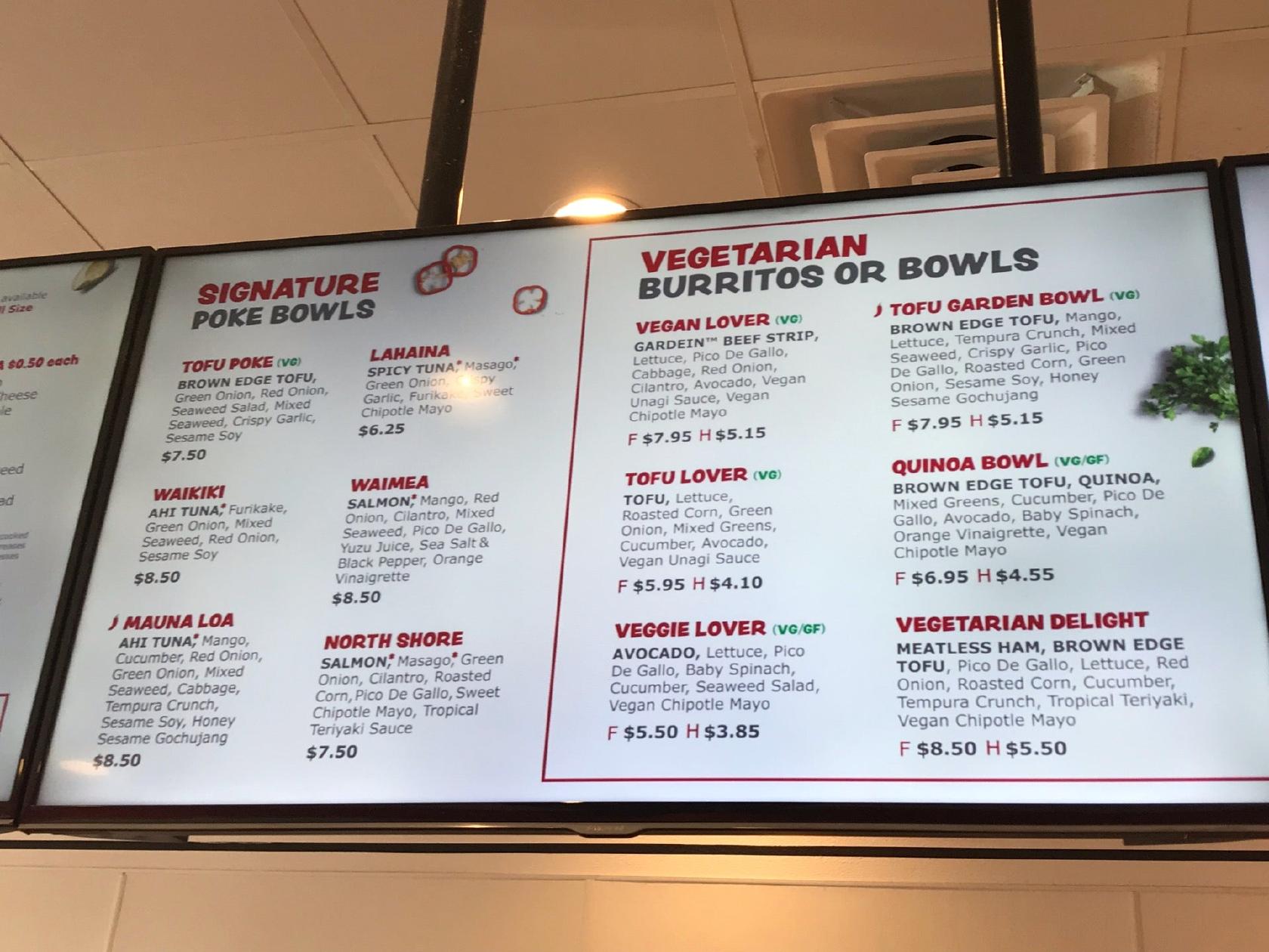 Menu at SOHO Sushi Burrito fast food, Las Vegas, Badura Ave