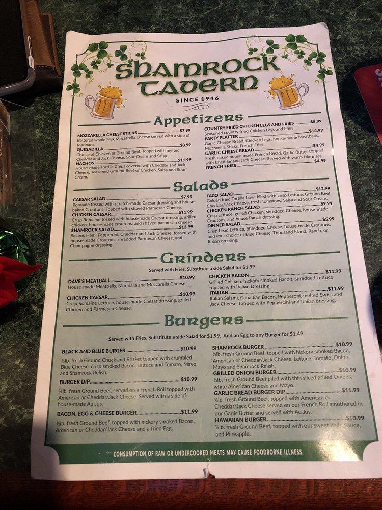 Menu at Shamrock Tavern pub & bar, Tacoma