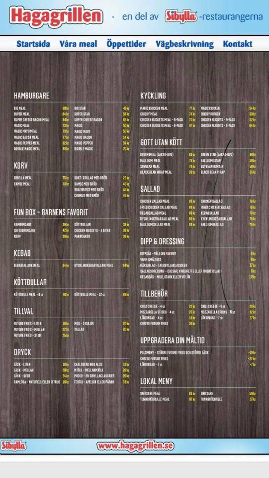 Menu at Sibylla fast food, Västerås