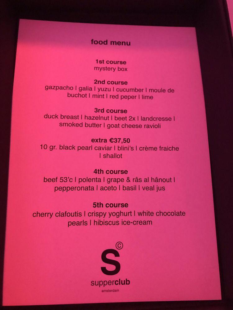 Menu at Supperclub, Amsterdam