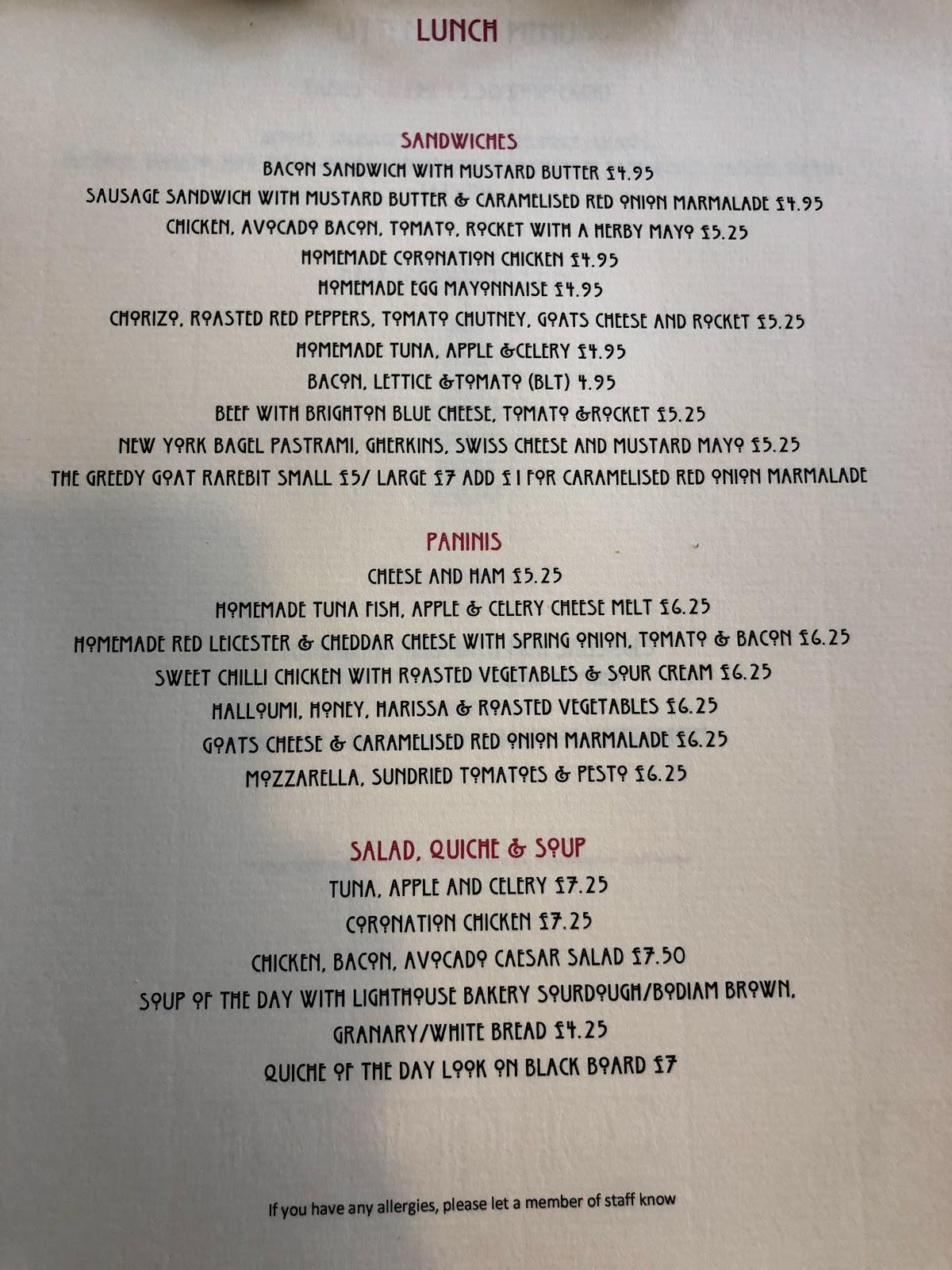 Menu at The Greedy Goat Cafe ‘I Suppose’, Wadhurst