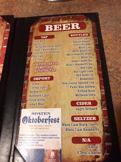 Menu at Cinder's Charcoal Grill Kensington Dr restaurant, Appleton, 221 ...