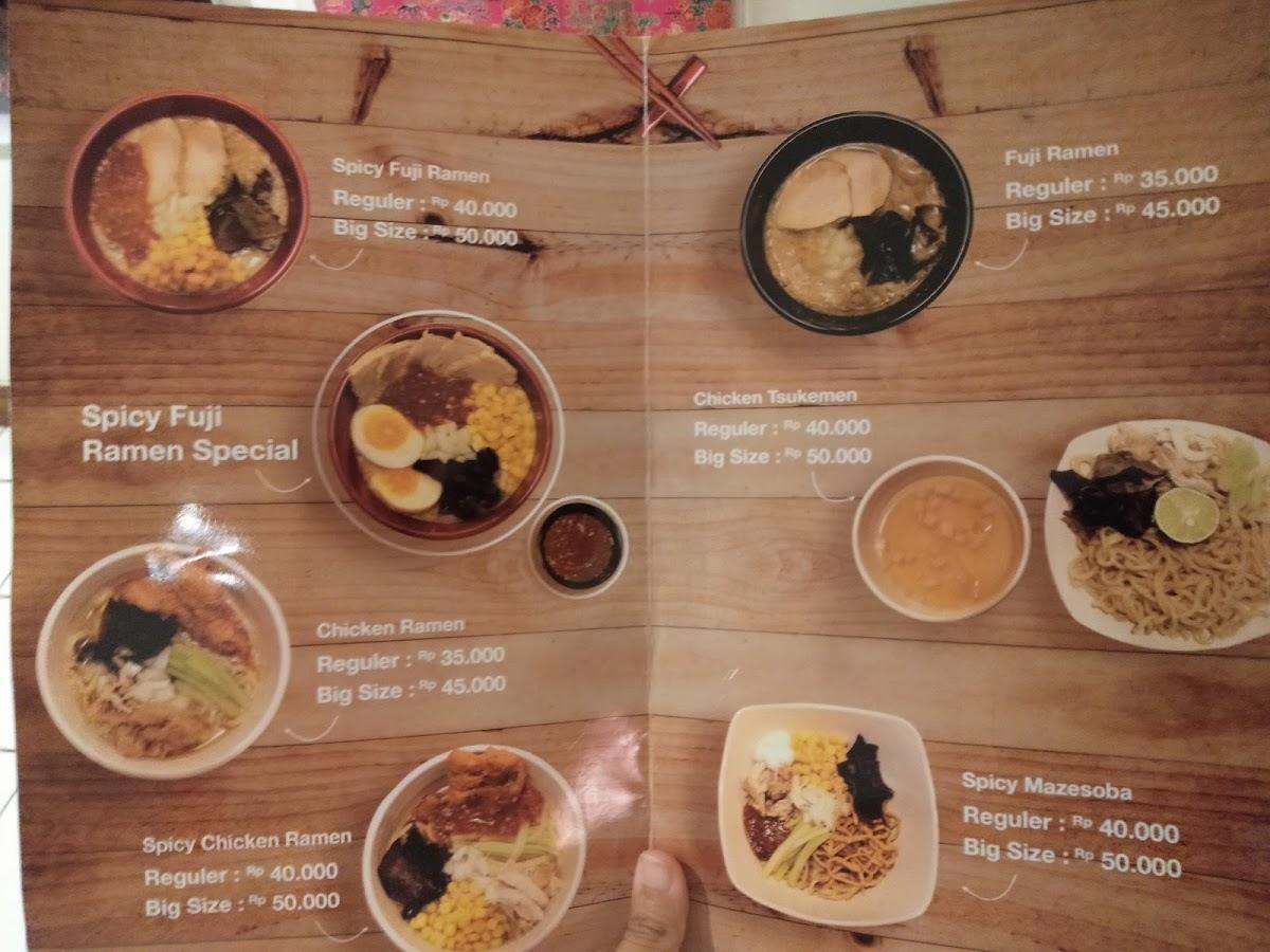 Menu at Fuji Ramen restaurant, Denpasar