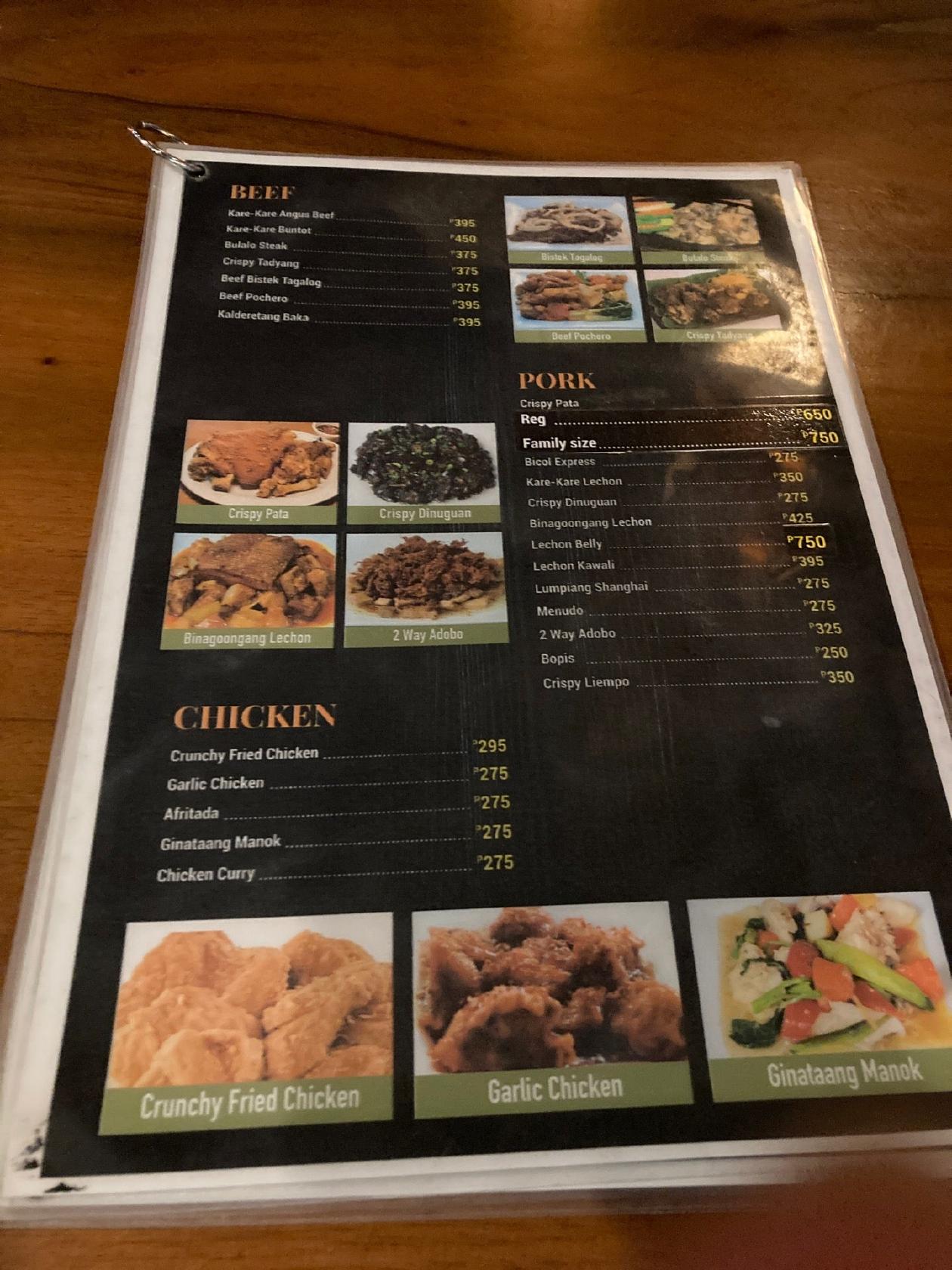 Menu at Jay J's restaurant, Quezon City, Timog Ave.