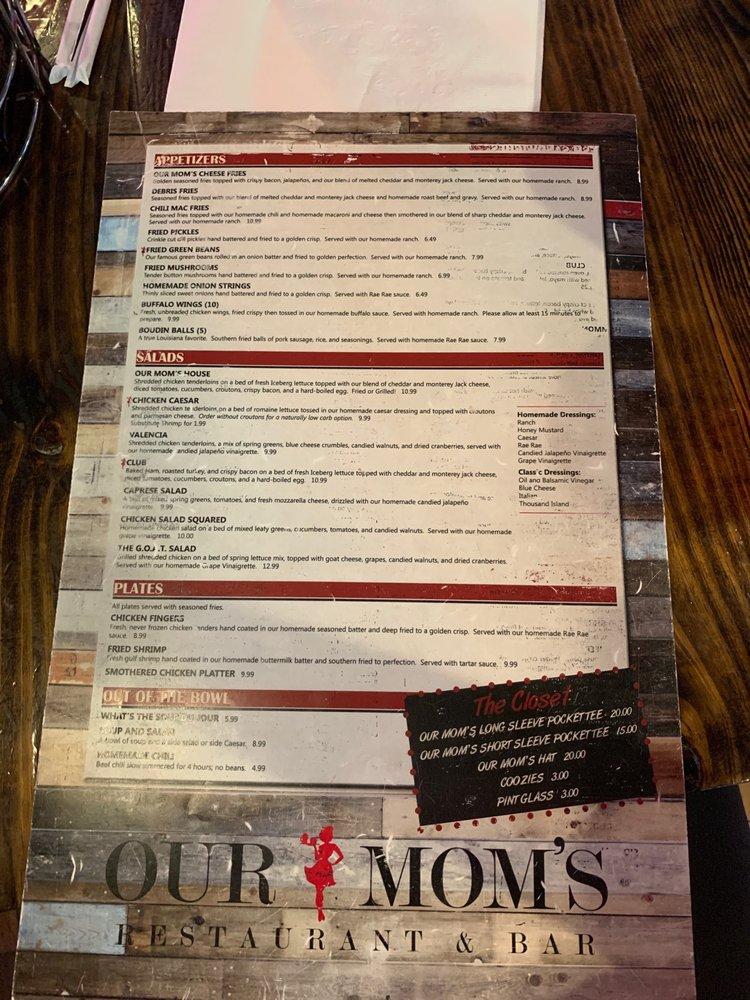Menu at Our Mom's Restaurant and Bar, Hammond