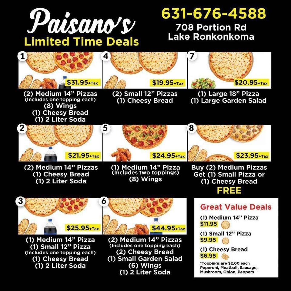 Menu at Paisanos Pizza & Catering pizzeria, Lake Ronkonkoma