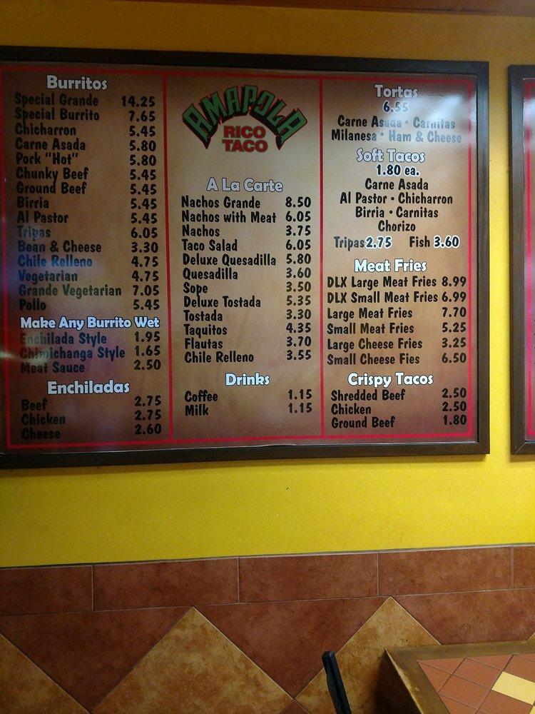 Menu at Amapola Rico Taco restaurant, Colton, 291 E Valley Blvd A
