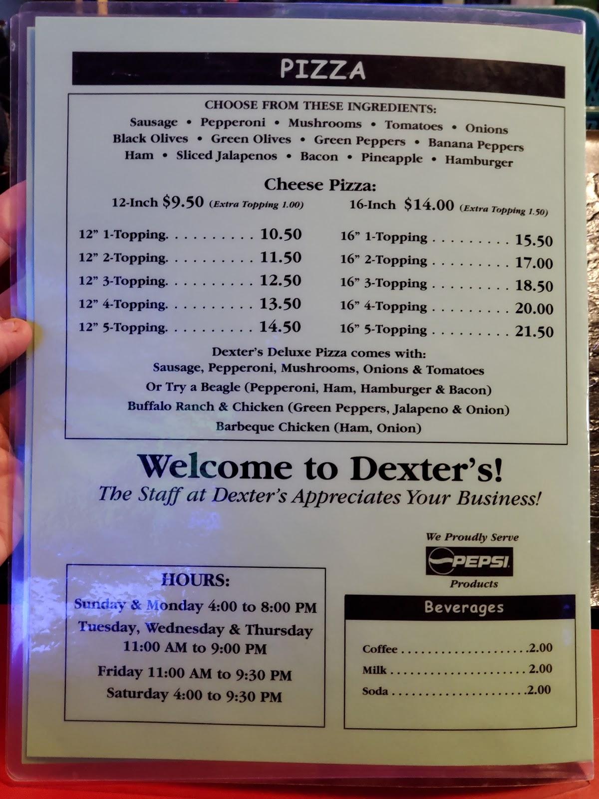 Menu at Dexter's pub & bar, Menominee
