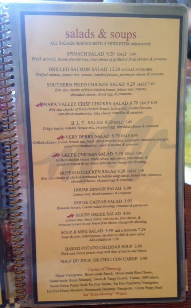 Menu at Fiddlestiks Food & Spirits Company restaurant, Hannibal