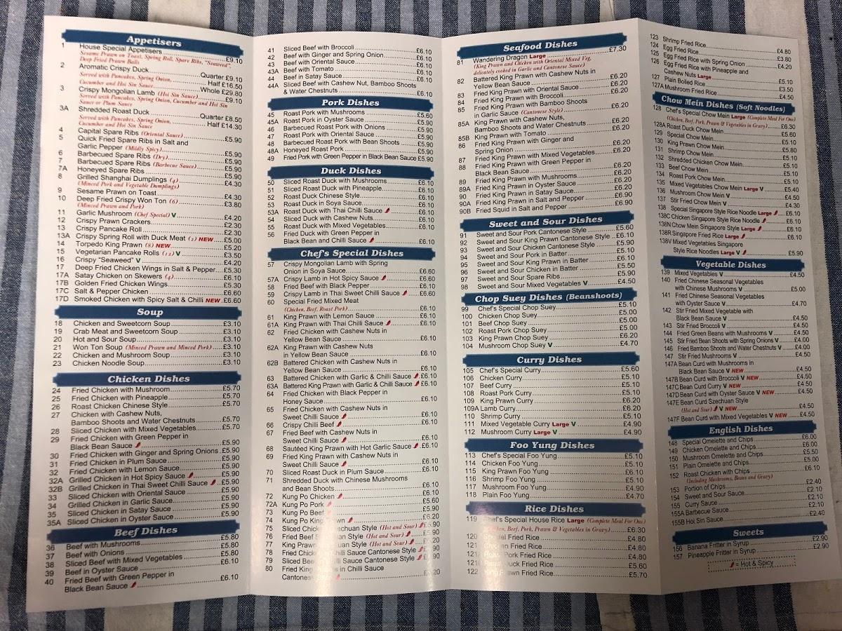 Menu at Hong Kong Chef fast food, Colchester