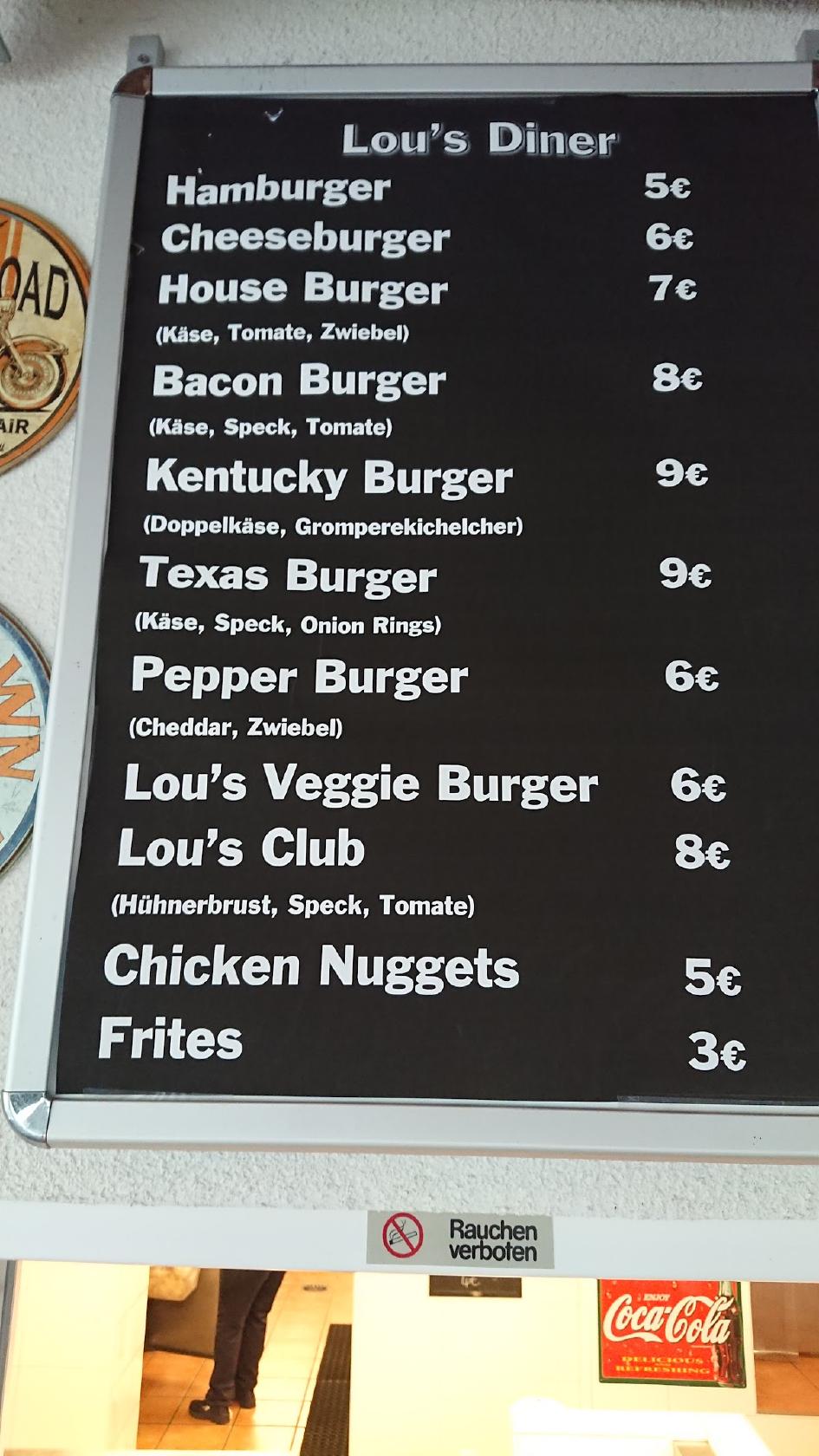 Menu at Lou's Diner fast food, Beidweiler, L