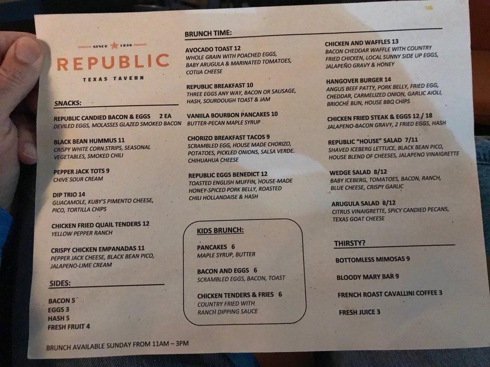 Menu at Republic Texas Tavern, Dallas, Inwood Rd Ste 170