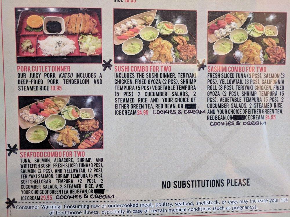 Menu at Sushi Tachi restaurant, North Las Vegas