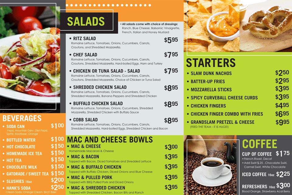 Menu at The Ritz Complex cafe, Muncy