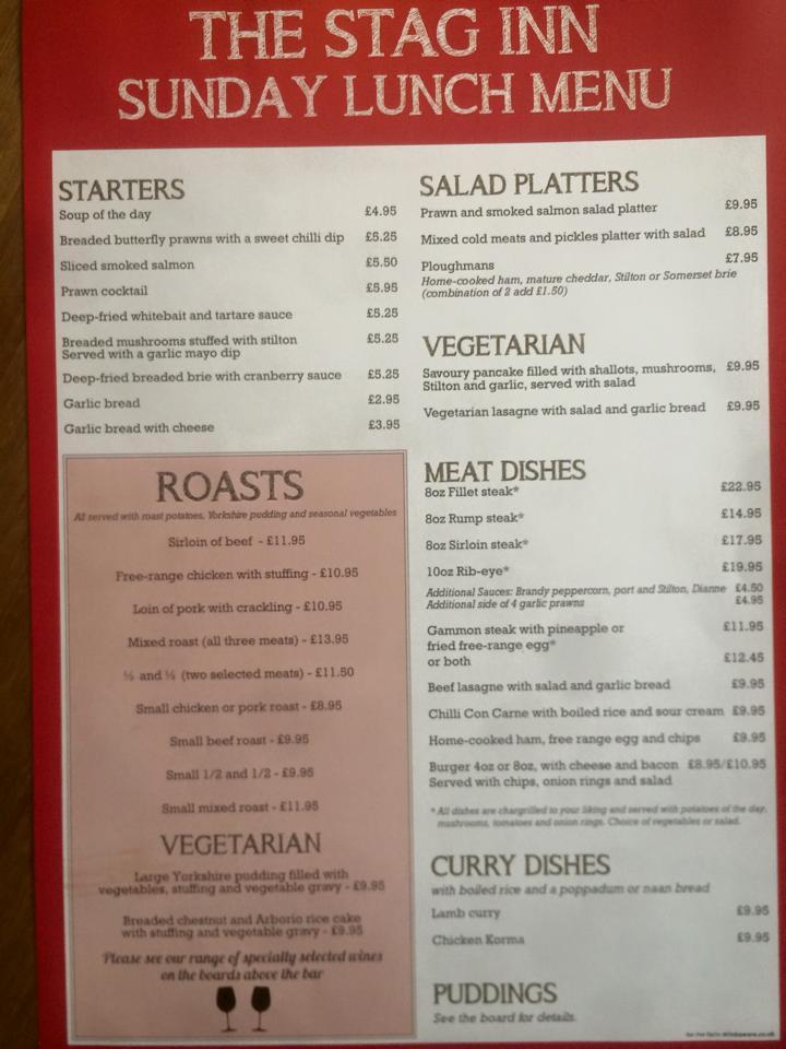 Menu at The Stag Inn pub & bar, Bath