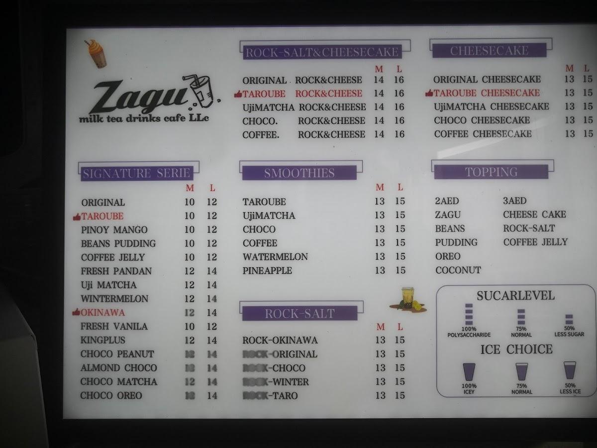Menu at Zagu Milk Tea Drinks Cafe, Abu Dhabi, السِّلَيْمِي