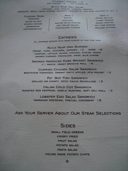 Menu at BOA Steakhouse, Santa Monica, 101 Santa Monica Blvd