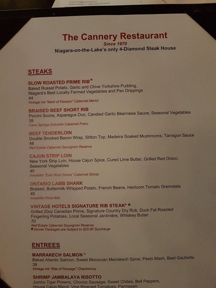 Menu au Cannery Restaurant, Niagara-on-the-Lake