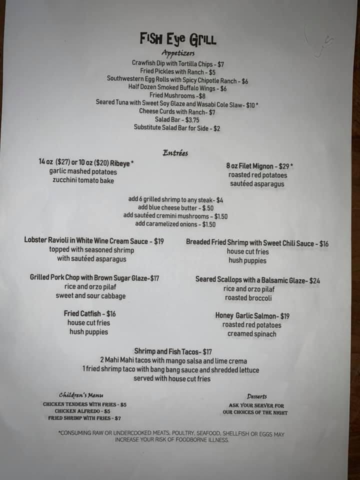 Menu at Fish Eye Grill restaurant, Girard