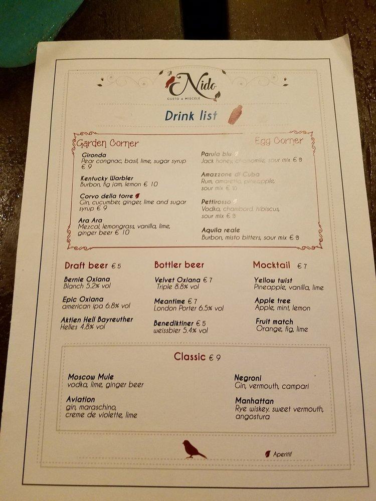 Menu da Il nido gusto e miscele pub & bar, Roma