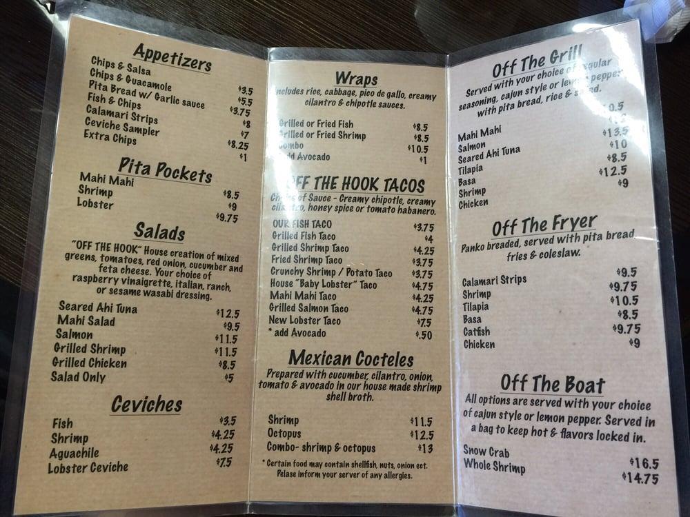 Menu at Off The Hook Fish Grill restaurant, Whittier, Hadley St # 107