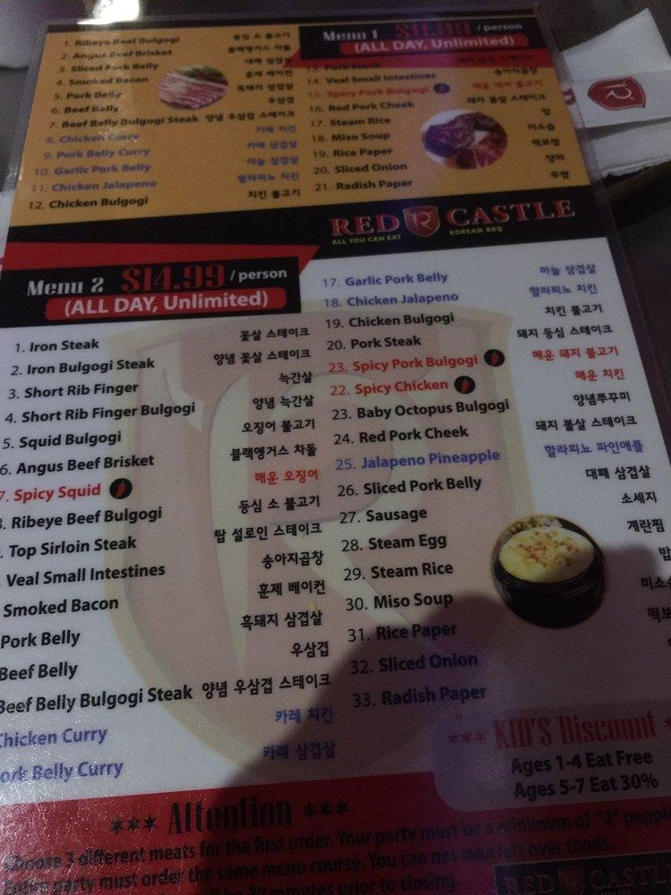 Menu at Red Castle Korean BBQ, Garden Grove