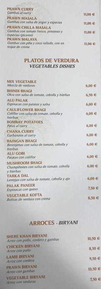 Menu at Restaurante Shere Khan, Moncada