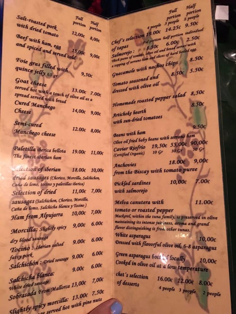 Menu at Taberna La Tana pub & bar, Granada