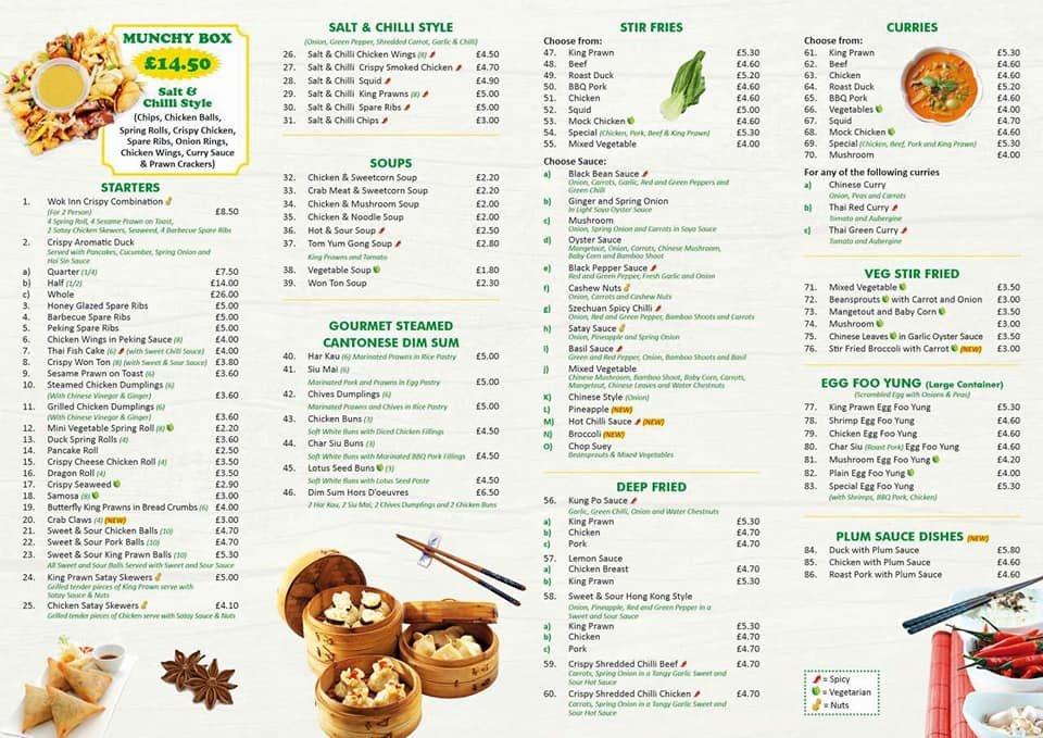 Menu at WOK INN Chinese Takeaway restaurant, Alfreton, 45 Main Rd