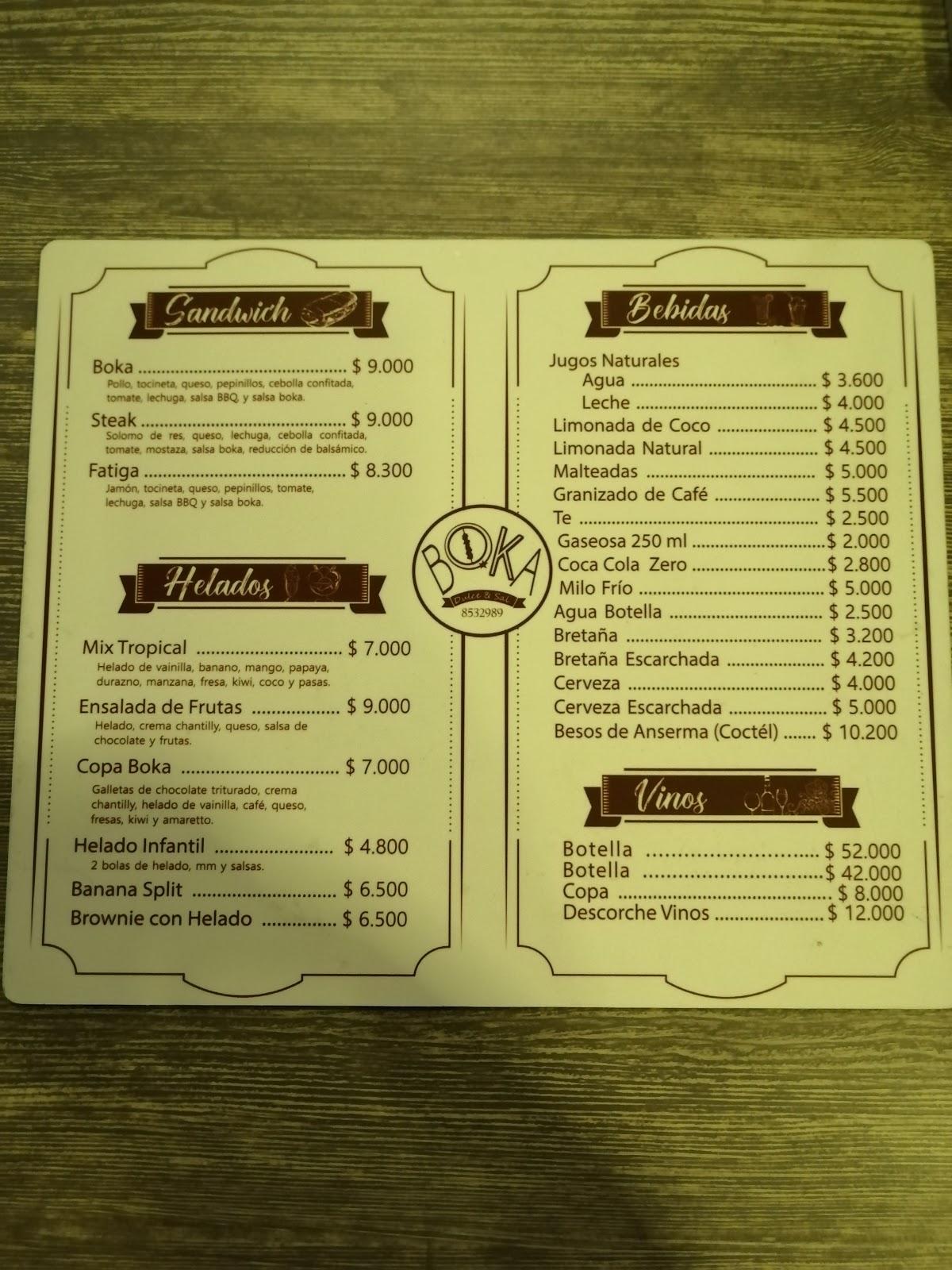 Carta del restaurante Boka, Anserma, Cl. 24
