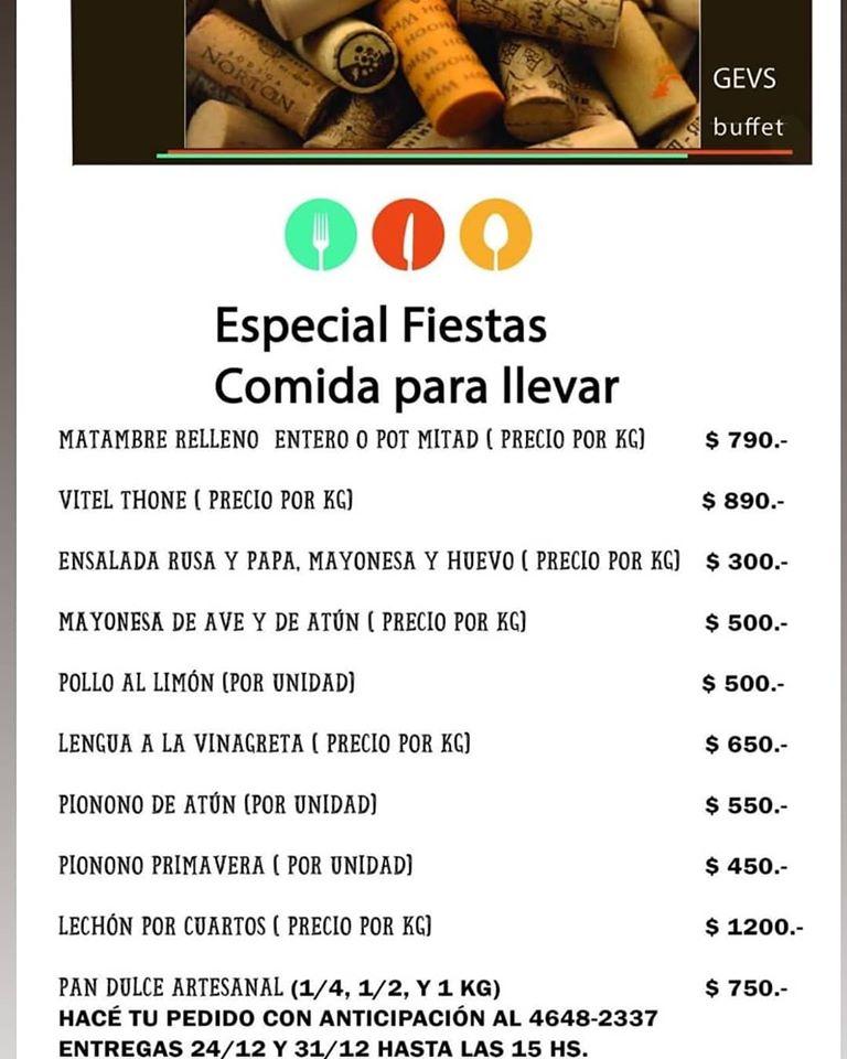 Carta de Buffet Club Gimnasia Esgrima de Velez Sarsfield, Buenos Aires