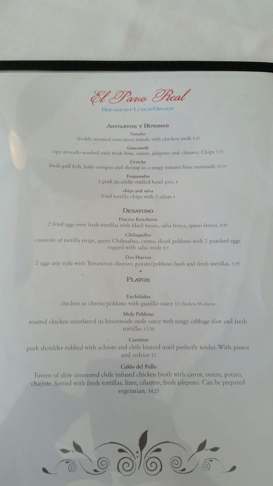 Menu at El Pavo Real restaurant, New Orleans