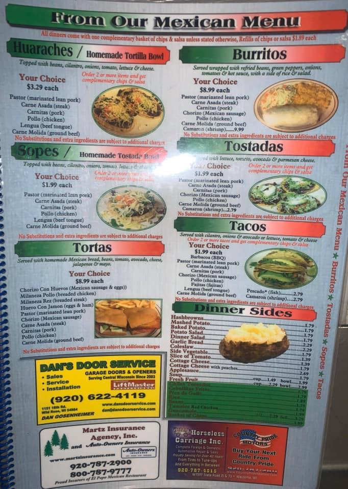 Menu at El Popo Tienda Mexicana restaurant, Wautoma