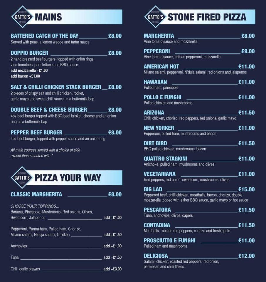 Menu at Gattos restaurant, Ballymena