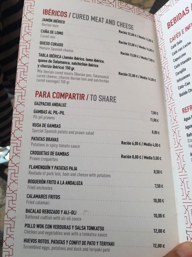 Menu at Granada 17 restaurant, Málaga