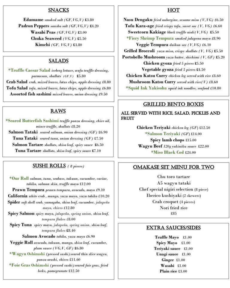 Menu at Issho-Ni restaurant, London
