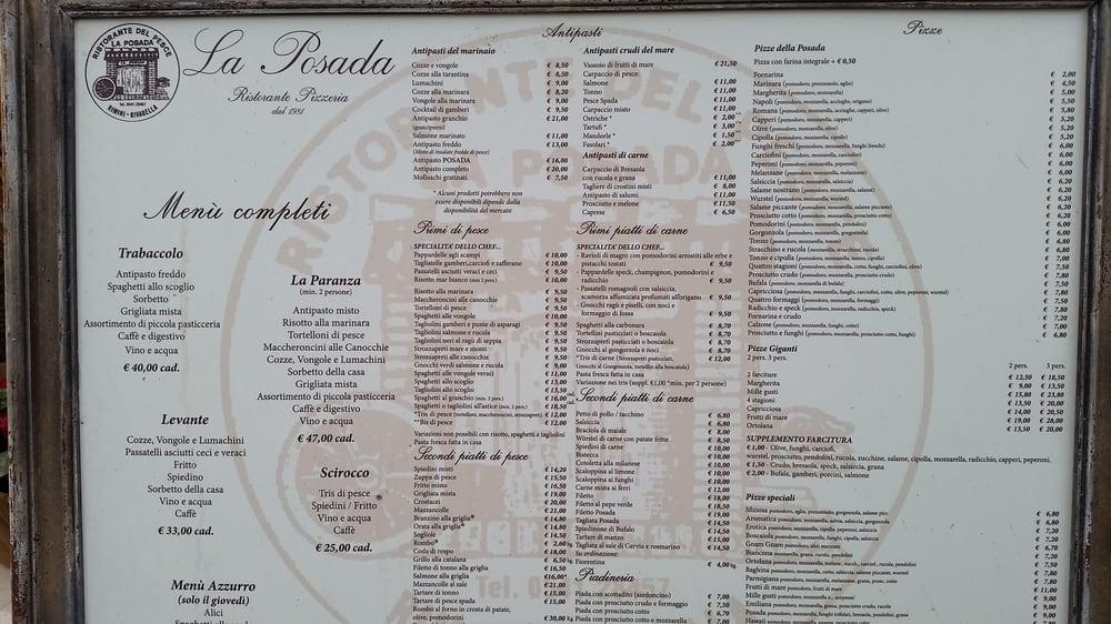 Menu da La Posada pizzeria, Rivabella