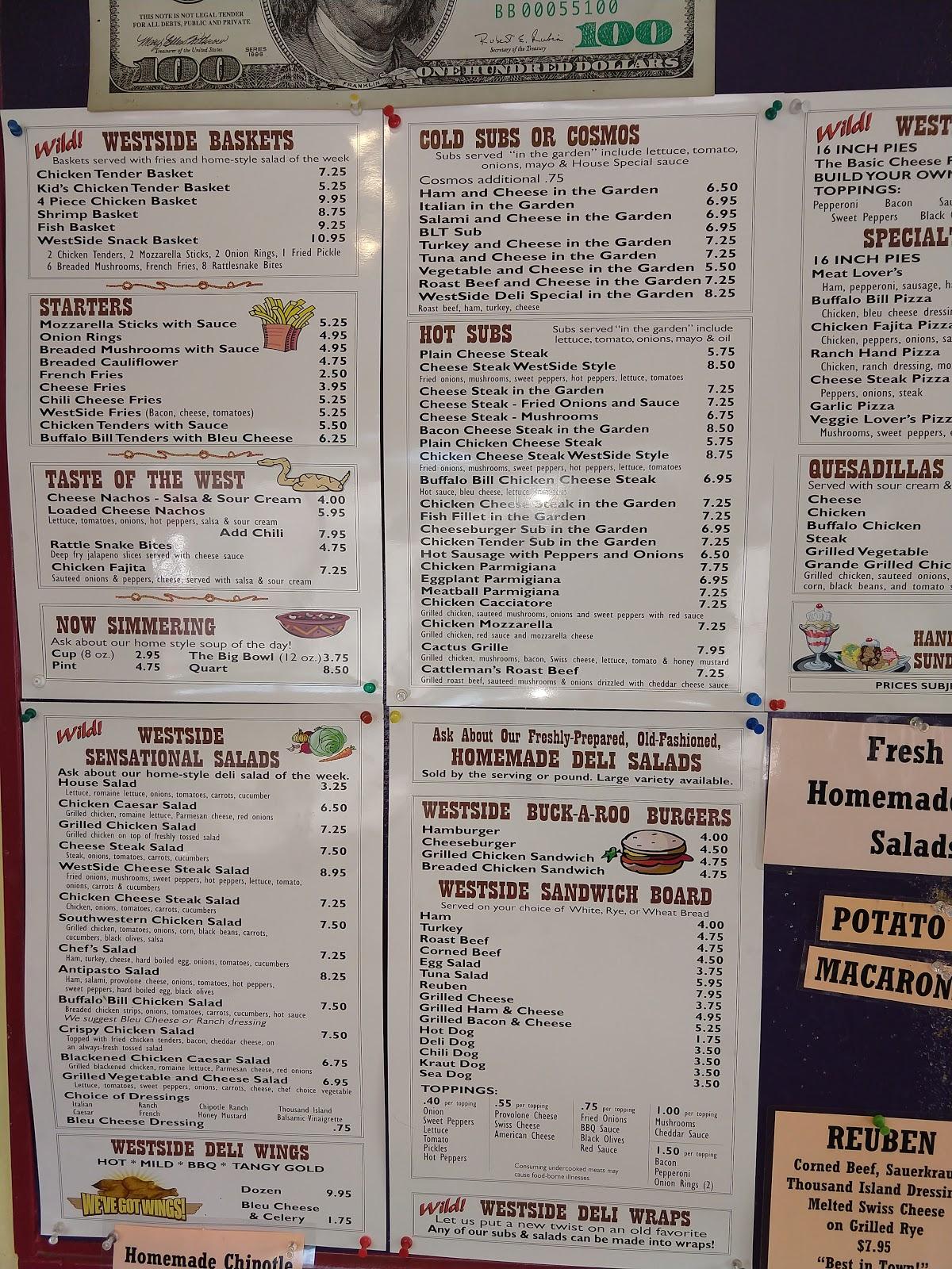 Menu at Mary Beth's Westside Deli restaurant, Dushore