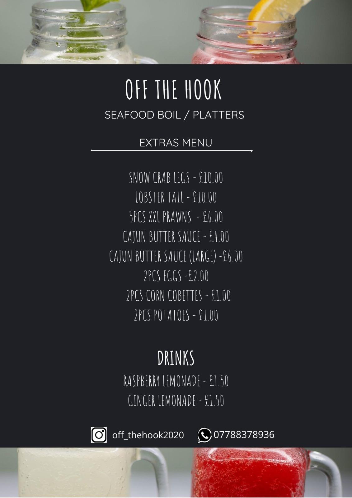 Menu at OFF THE HOOK - SEAFOOD BOIL restaurant, Feltham