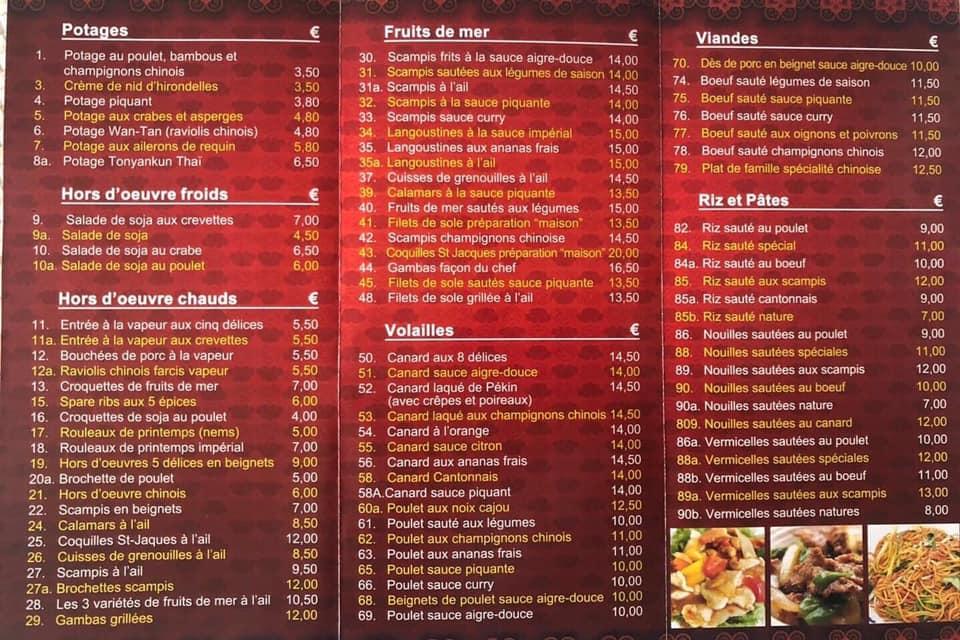 Menu au Péking City, Braine-le-Comte