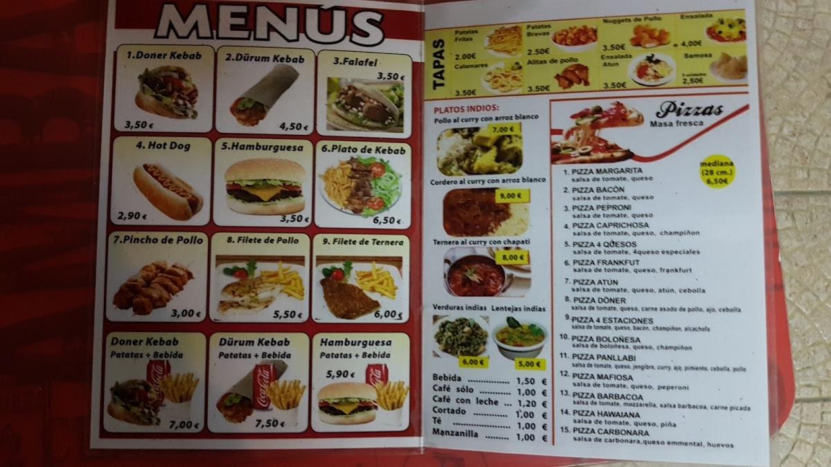 Menu at Super Kebab restaurant, Peníscola