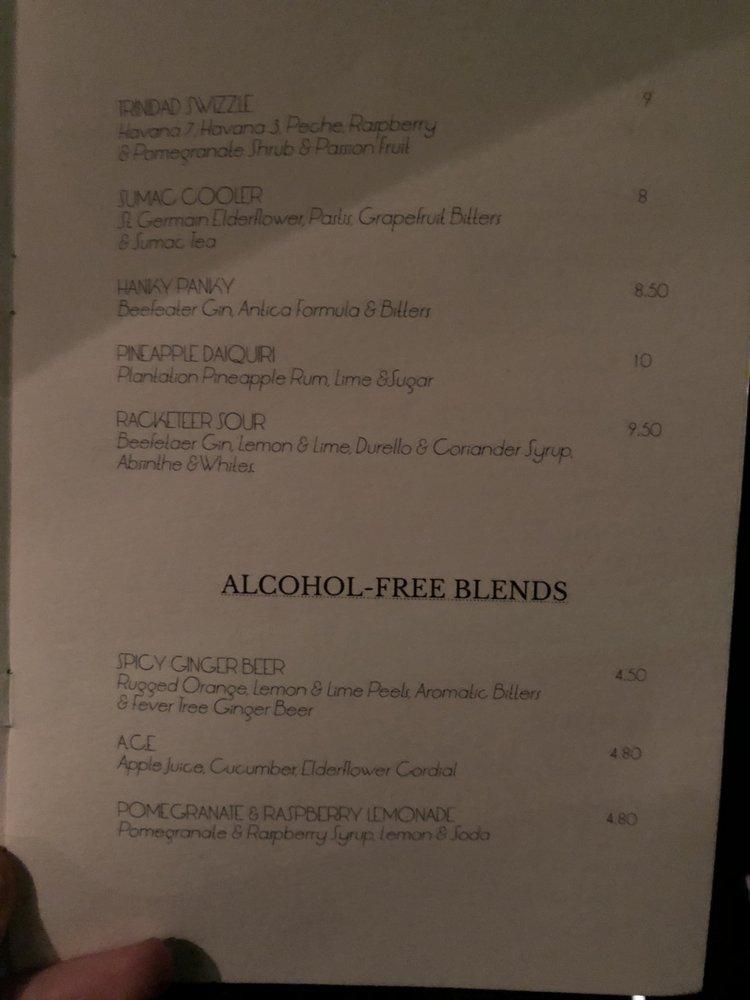 Menu at The Racketeer pub & bar, London, 105 King's Cross Rd