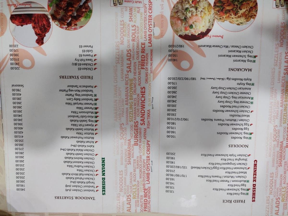 Menu at Zaitoon Restaurant, Anna Nagar, Chennai, Chintamani