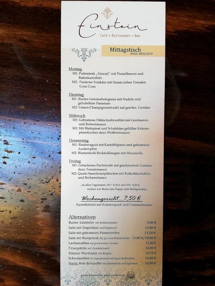 Menu at Cafe Einstein, Freiburg
