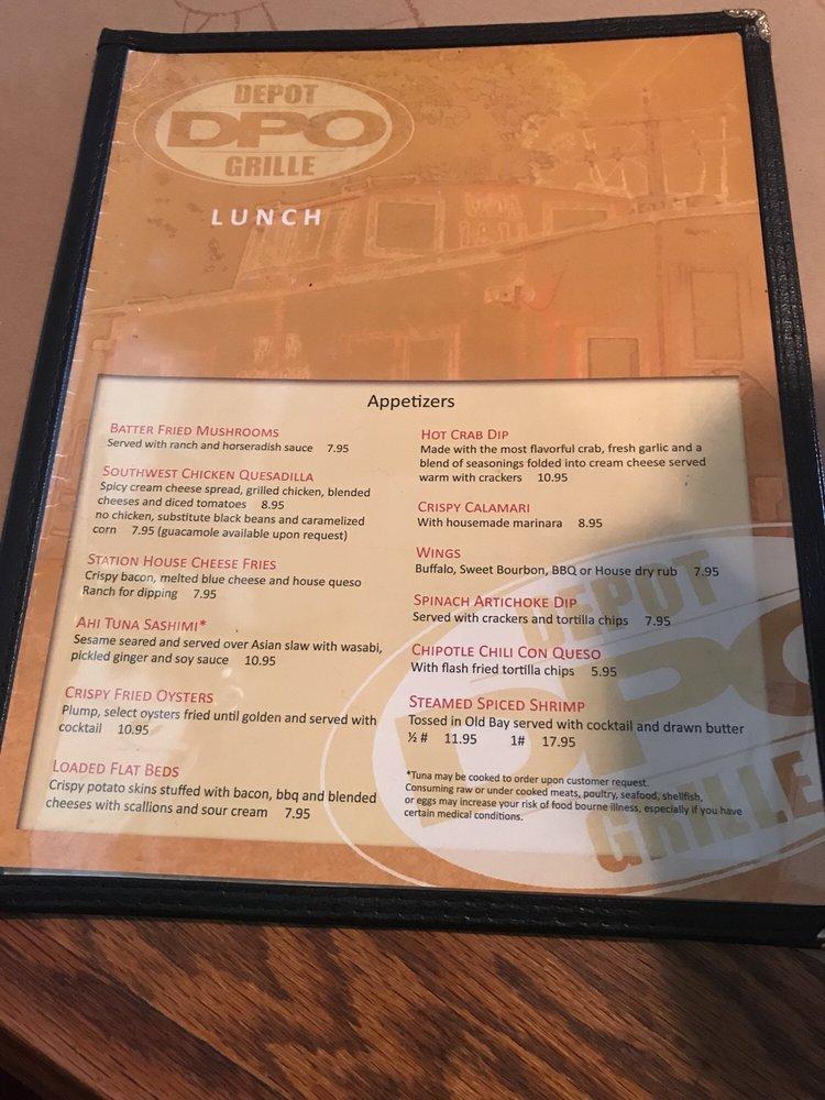 Menu at Depot Grille steakhouse, Staunton